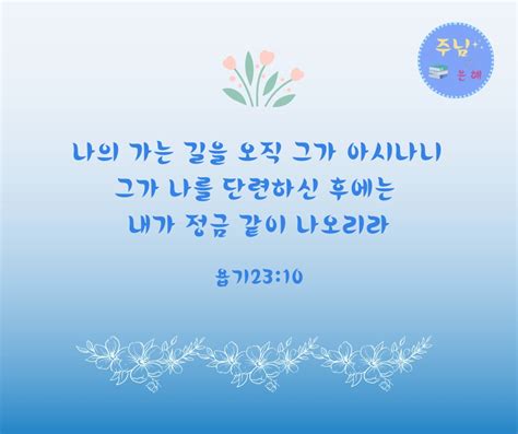 오늘의양식 · 주님의은혜 오늘의양식🌾🌾 나의 가는 길을 오직 그가 아시나니 그가 나를 단련하신