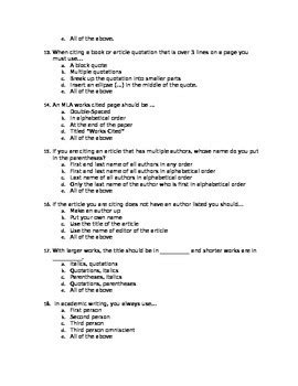 MLA Format Writing Pre Test By Emily Susko Teachers Pay Teachers