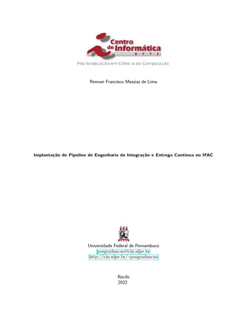 Implementação De Pipeline De Engenharia De Integração E Entrega Contínua No Ifac Pdf