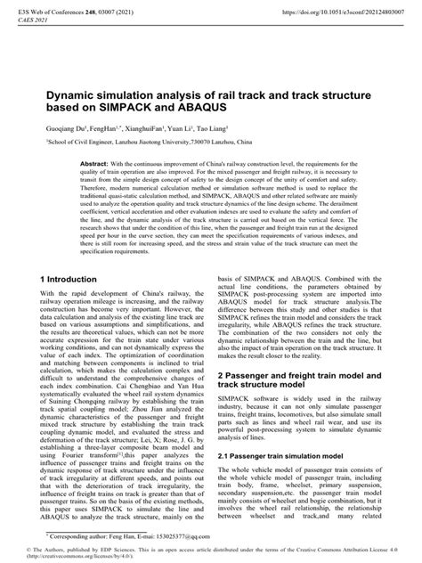 dynamic simulation analysis of rail track and trac pdf train rail
