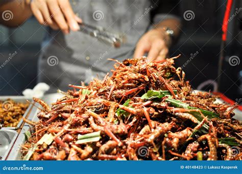 Fried Insects Grasshopper Insect Crispy Thai Food Street Food Market