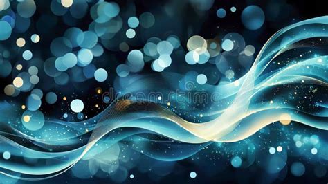 Glowing Blue Light Waves And Sparkling Particles Flow Across A Dark Background Stock