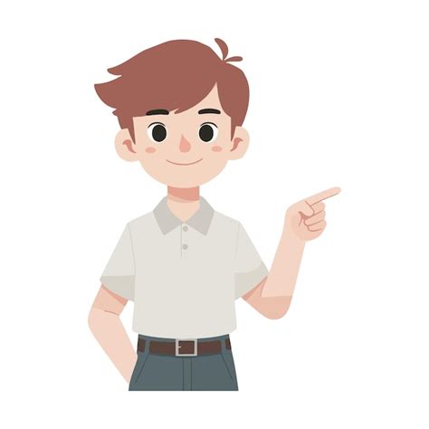 손가락을 가리키는 만화 소년 프리미엄 벡터