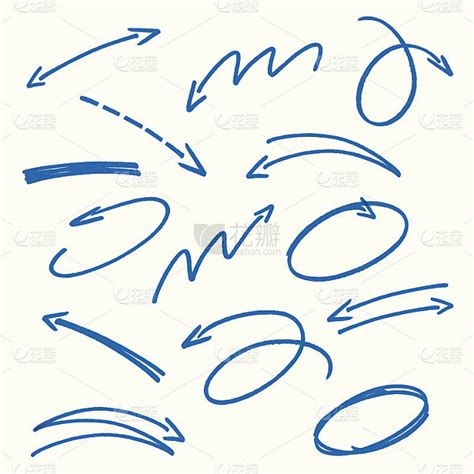 一组蓝色手绘箭头标志和突出元素