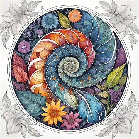 Fibonacci Sequence Circular Spiral Illustration For Adults Beautiful Design And Printable
