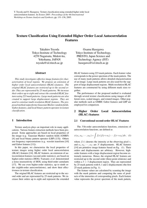 Pdf Texture Classification Using Extended Higher Order Local Autocorrelation