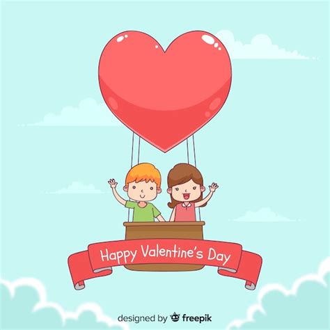 발렌타인 데이 뜨거운 공기 풍선 배경 무료 벡터