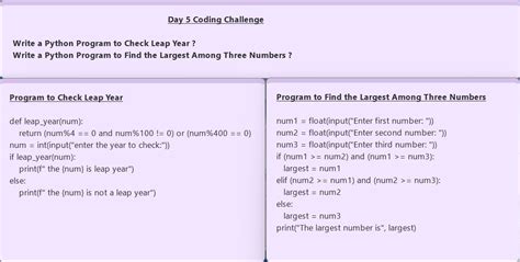 Day5 Python Codingchallenge Largestnumber Leapyear