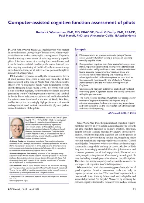 Pdf Computer Assisted Cognitive Function Assessment Of Pilots
