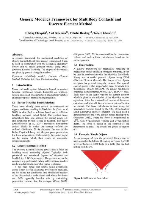 PDF Generic Modelica Framework For MultiBody Contacts And Discrete Element Method