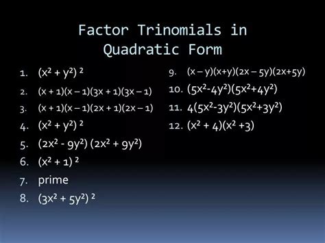 Ppt Factor Trinomials In Quadratic Form Powerpoint Presentation Free