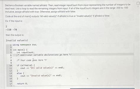Solved Declare A Boolean Variable Named Allvalid Then Read