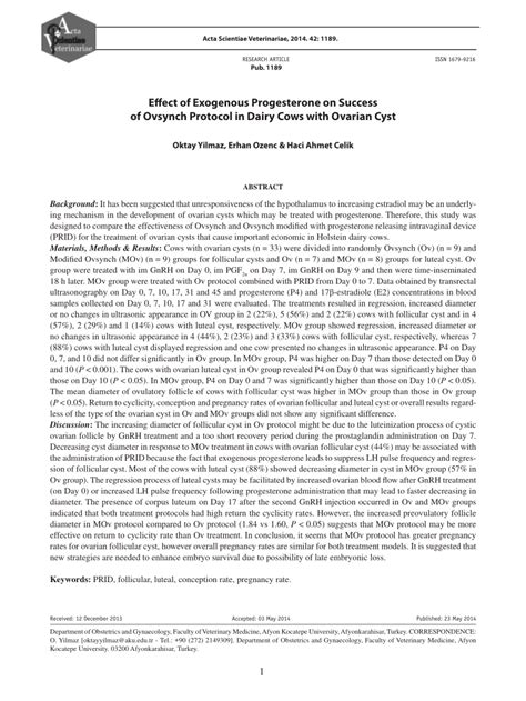 Pdf Effect Of Exogenous Progesterone On Success Of Ovsynch Protocol