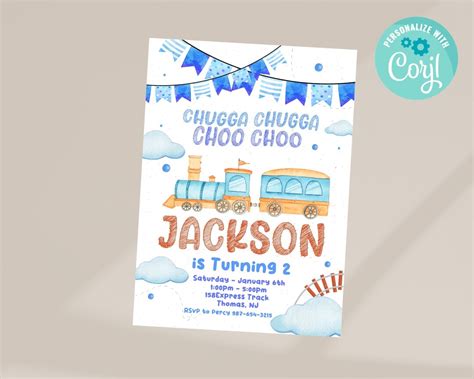 Birthday Party Invitation Train Birthday Invitation Editable Train