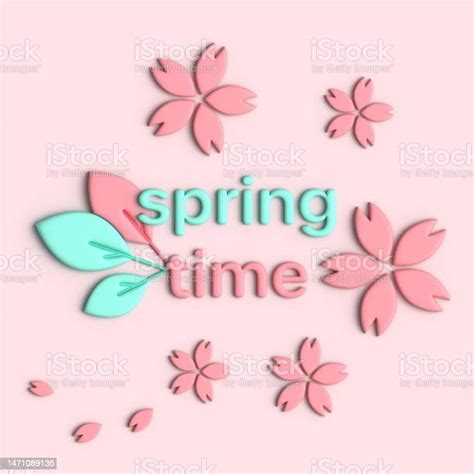 분홍색 배경에 사쿠라 꽃과 잎이 있는 봄 축하 인사말 카드 3d 트렌디한 렌더링 사진 3차원 형태에 대한 스톡 사진 및 기타 이미지 3차원 형태 Day 8 개념