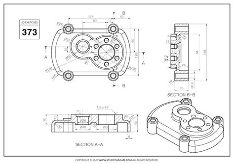 D CAD Exercises Engine Housing Technical Drawing