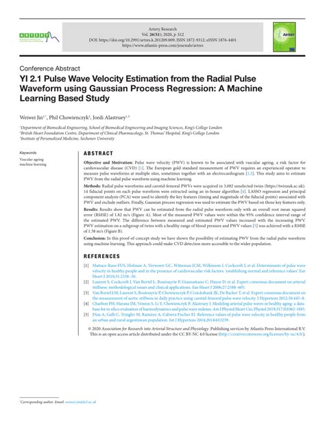 Pdf Yi 21 Pulse Wave Velocity Estimation From The Radial Pulsewaveform Using Gaussian Process