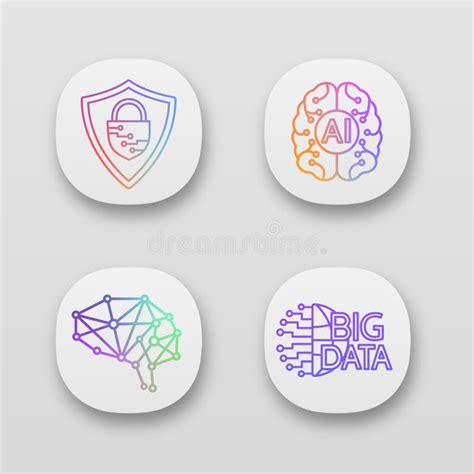 Artificial Intelligence App Icons Set Stock Vector Illustration Of