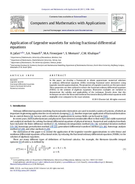 Pdf Application Of Legendre Wavelets For Solving Fractional
