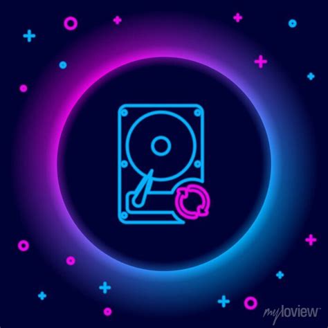Glowing Neon Line Hard Disk Drive Hdd Sync Refresh Icon Isolated Wall Stickers Glyphs Filled
