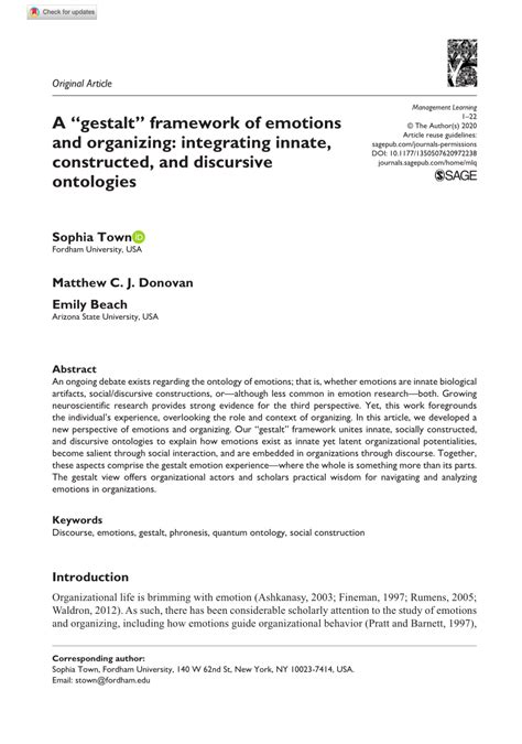 Pdf A Gestalt Framework Of Emotions And Organizing Integrating