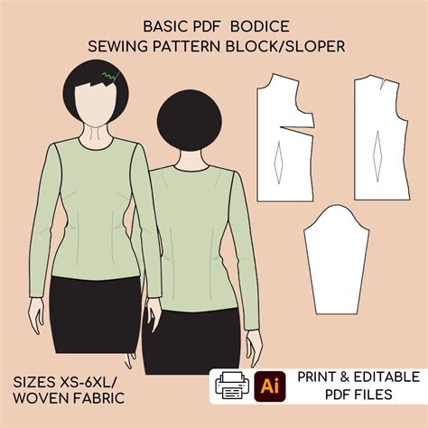 Pdf Basic Womens Bodice Block Basic Bodice Pattern Pdf Sewing