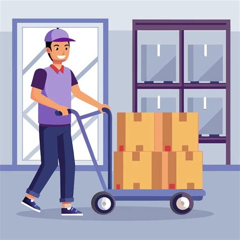 A Man Pushing A Cart With Boxes On It Premium Ai Generated Vector