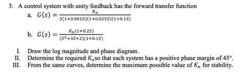 Solved 3 A Control System With Unity Feedback Has The