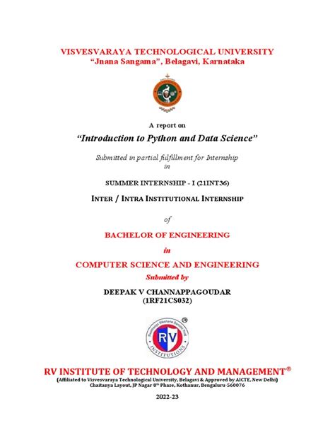 Anush J Internship Report Pdf Python Programming Language Data