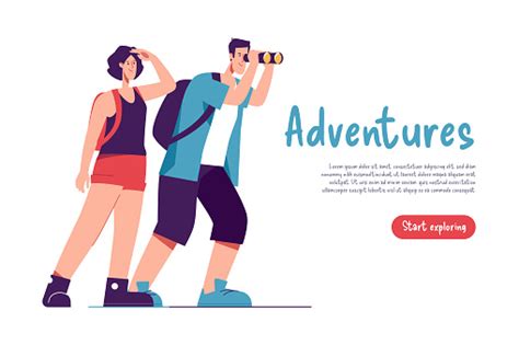 멀리 바라 보는 배낭을 가진 두 명의 관광객 여행자의 벡터 그림 2명에 대한 스톡 벡터 아트 및 기타 이미지 2명 가리키기 걷기 Istock