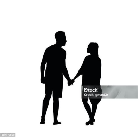 블랙 실루엣 로맨틱 커플 들고 손 전체 길이 고립 위에 흰색 배경 연인 남자와 여자 20 29세에 대한 스톡 벡터 아트 및 기타 이미지 20 29세 가득 찬 걷기