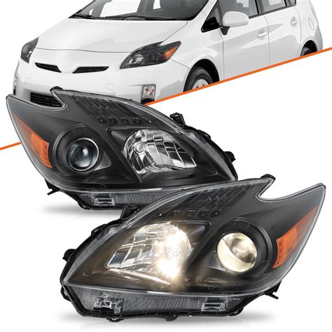 For 2012 2015 Toyota Prius Headlights Black Amber Headlamps Halogen