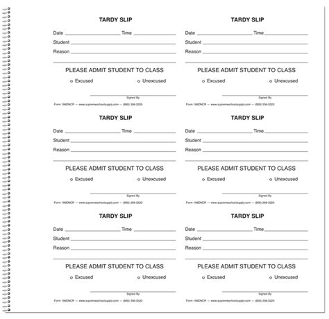 Tardy Slip Book Carbonless Duplicates Ncr 196d Ncr Supreme School Supply