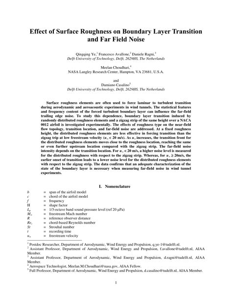 Pdf Effect Of Surface Roughness On Boundary Layer Transition And Far Field Noise