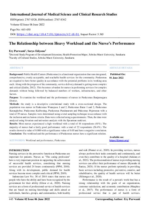 Pdf The Relationship Between Heavy Workload And The Nurses Performance
