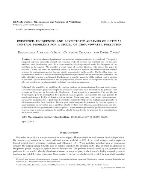 Pdf Existence Uniqueness And Asymptotic Analysis Of Optimal Control Problems For A Model Of