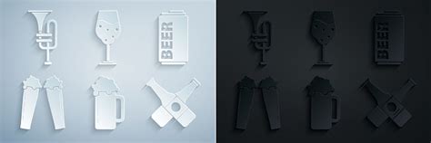 맥주 맥주 캔 교차 병 및 악기 트럼펫 아이콘을 세트합니다 벡터 0명에 대한 스톡 벡터 아트 및 기타 이미지 0명 3차원