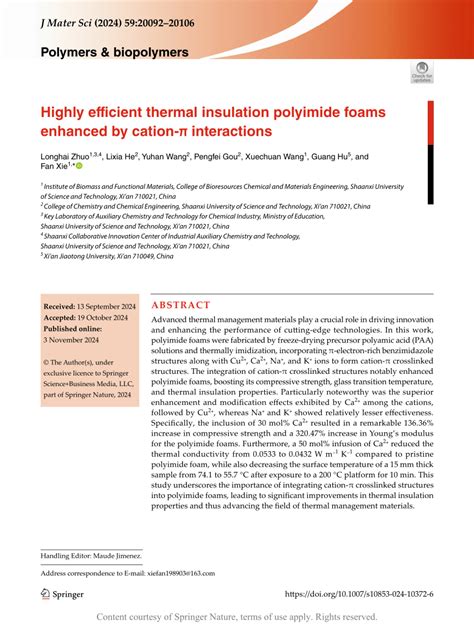 Highly Efficient Thermal Insulation Polyimide Foams Enhanced By Cation