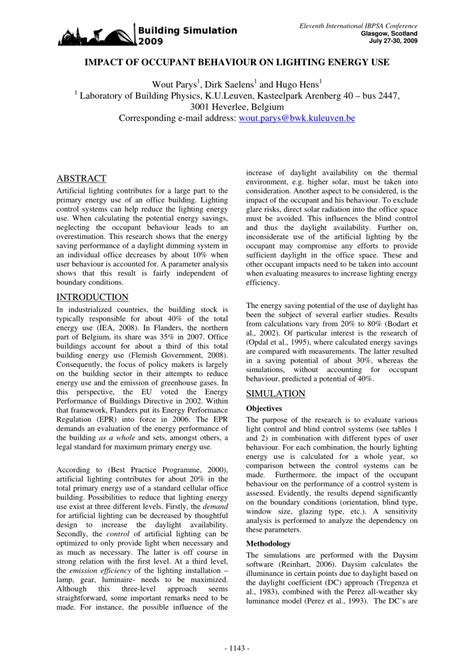 Pdf Impact Of Occupant Behaviour On Lighting Energy Use