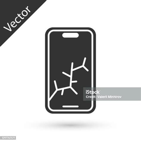 흰색 배경에 격리 된 깨진 화면 아이콘회색 스마트 폰 부서진 전화 화면 아이콘 벡터 Lcd에 대한 스톡 벡터 아트 및 기타 이미지 Lcd 개념 금이 간 Istock