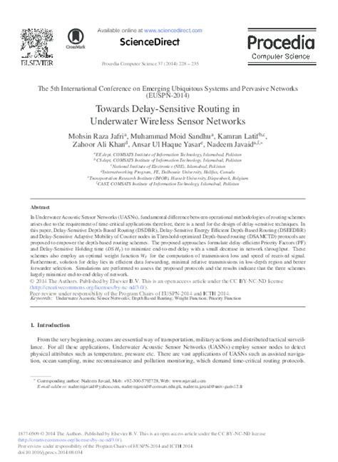 Pdf Towards Delay Sensitive Routing In Underwater Wireless Sensor Networks