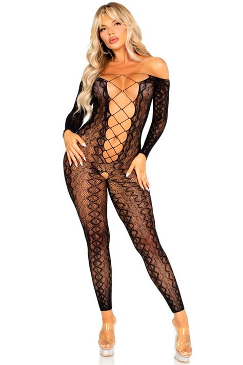 Exposed Python Net Black Crotchless Bodystocking Spicy Lingerie