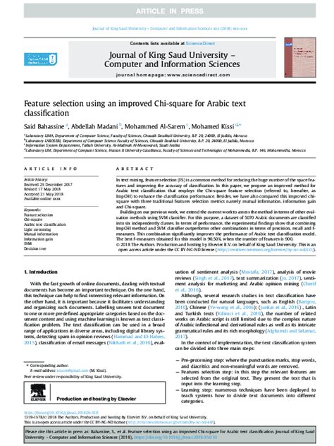 Pdf Feature Selection Using An Improved Chi Square For Arabic Text Classification