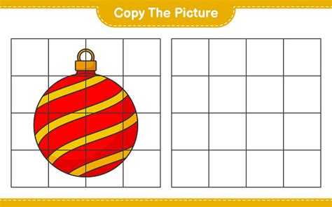 그림을 복사 그리드 라인을 사용하여 크리스마스 공의 사진을 복사합니다 교육 어린이 게임 인쇄 워크 시트 벡터 일러스트레이션 0명에 대한 스톡 벡터 아트 및 기타 이미지