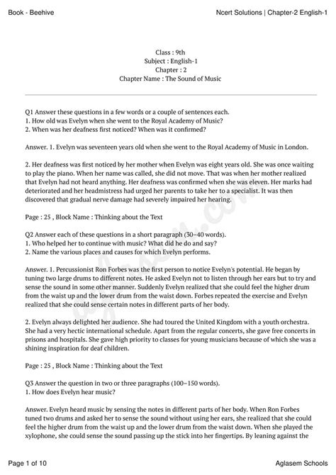 Ncert Solutions Class 9 English Beehive Chapter 2 The Sound Of Music