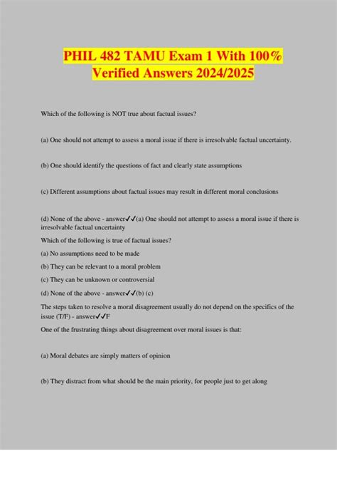 Phil 482 Tamu Exam 1 With 100 Verified Answers 20242025 Tamu Stuvia Us