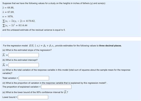 Solved Suppose That We Have The Following Values For A Study Chegg Com
