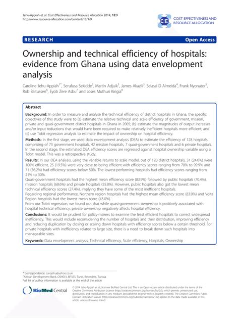 Pdf Ownership And Technical Efficiency Of Hospitals Evidence From Ghana Using Data
