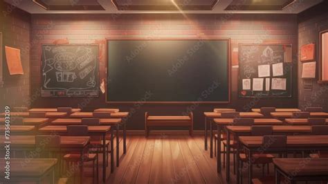 Animated Illustration Of A Blackboard In A Classroom With An