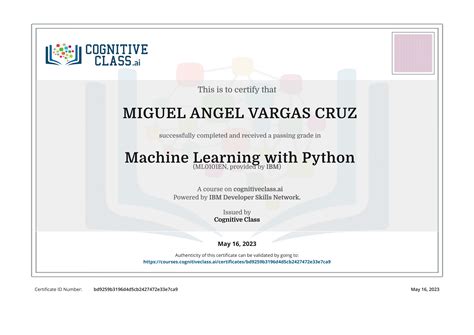 Certificado De Machine Learning With Python Cognitive Class
